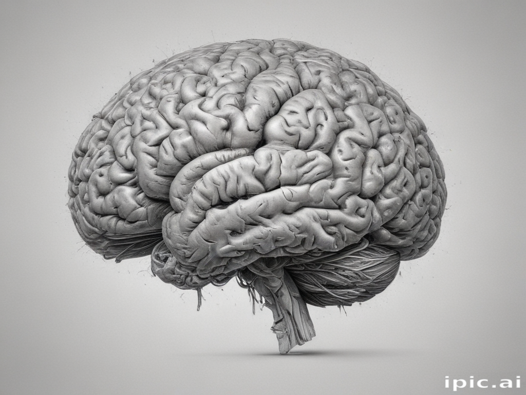 Intricate and Detailed Gray Scale Illustration of a Human Brain Structure