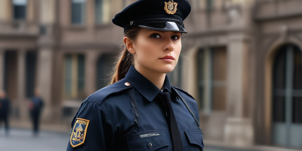 Dedicated Police Officer Standing Proudly in Uniform on City Street.