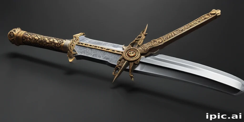 Intricately Designed Fantasy Sword with Ornate Handle and Dual Blades