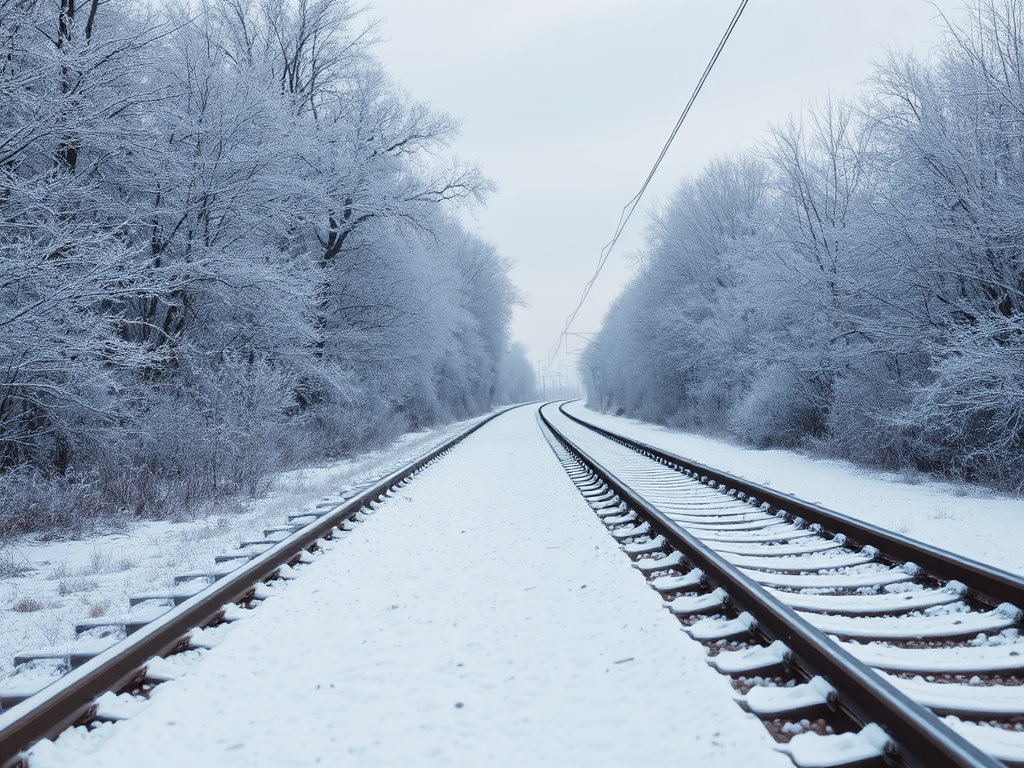 Snow-Covered Train Tracks Leading Through a Serene Winter Wonderland ...