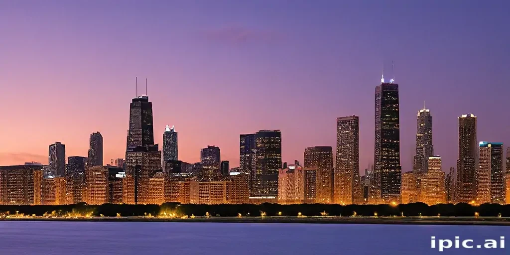 Stunning Chicago Skyline at Dusk Illuminated by Vibrant City Lights