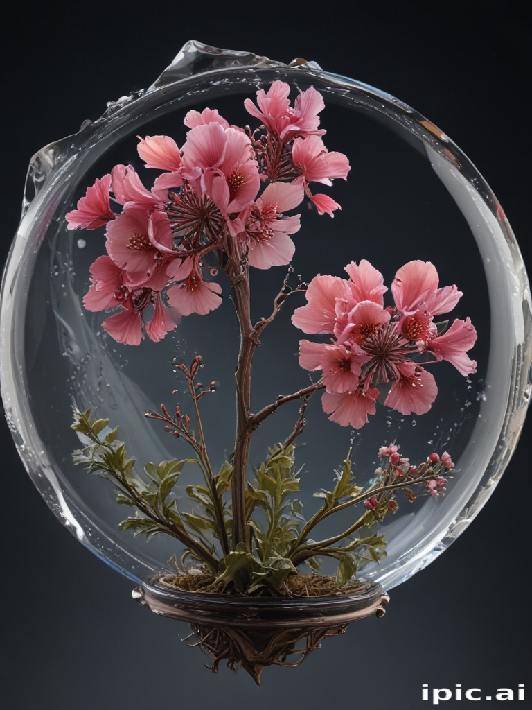 Delicate Pink Cherry Blossoms Encased in a Stunning Glass Sphere Display.