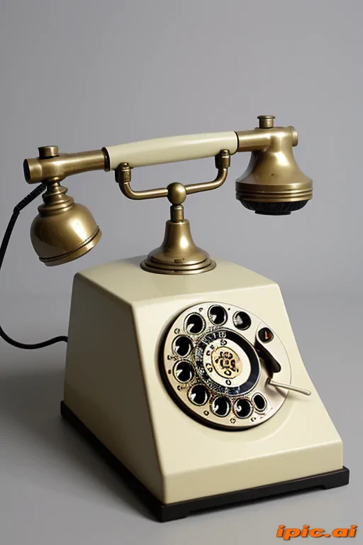Vintage Rotary Phone with Brass Accents on a Minimalist Background