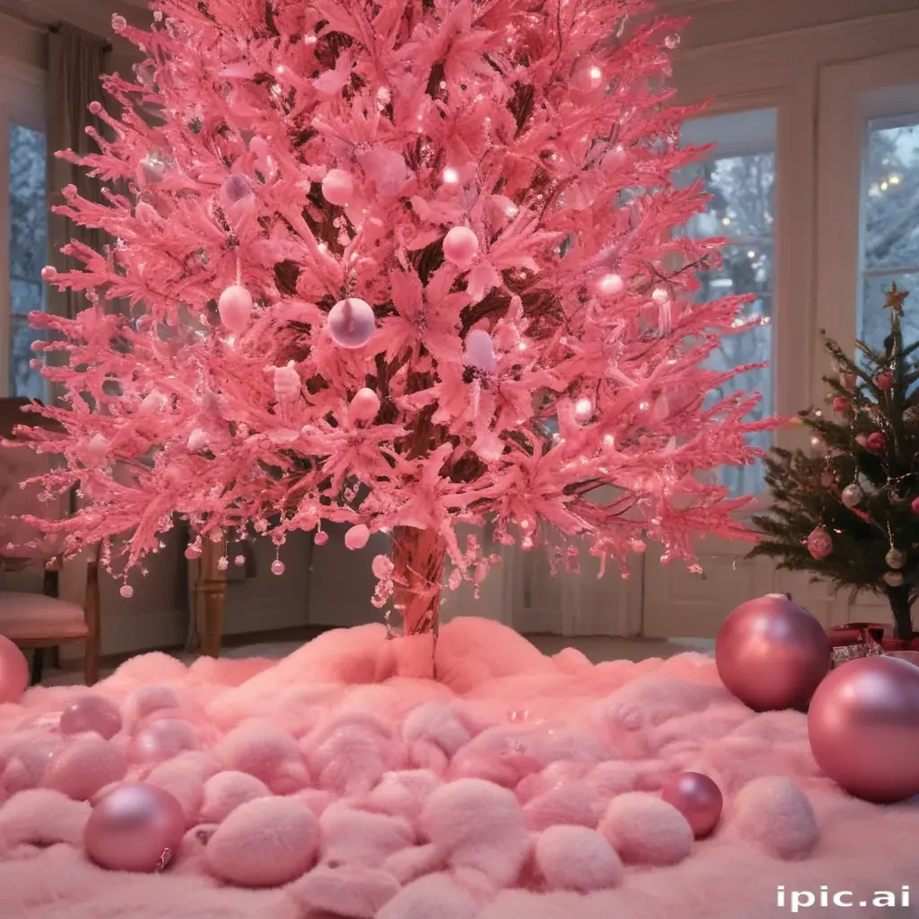 A Cozy Living Room Featuring a Stunning Pink Christmas Tree and ...