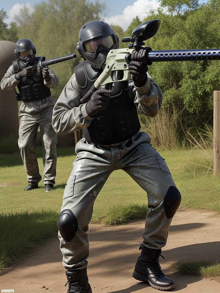 Two Tactical Soldiers in Camouflage Gear Engaged in Paintball Combat ...