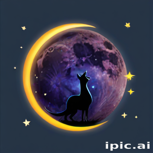 A Silhouette of a Cat Howling at a Cosmic Moonlit Night Sky.