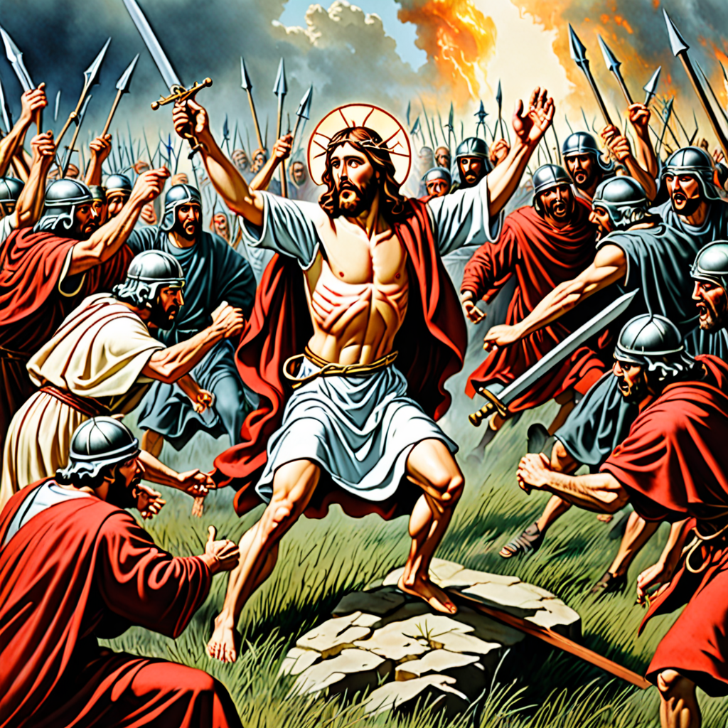 photo jesus in a battle against devil