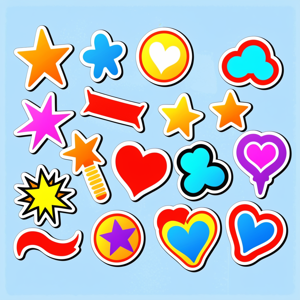 Colorful Collection of Fun Stickers Featuring Stars, Hearts, and Shapes