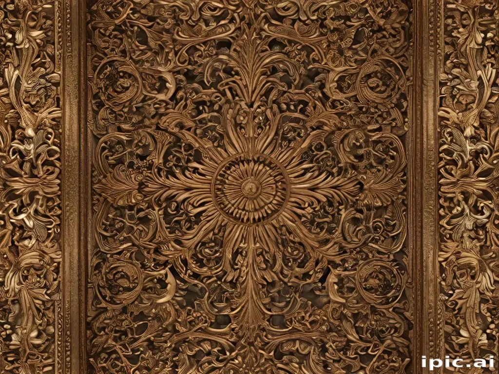Intricate Ornate Wood Carving Displaying Detailed Floral and Geometric ...