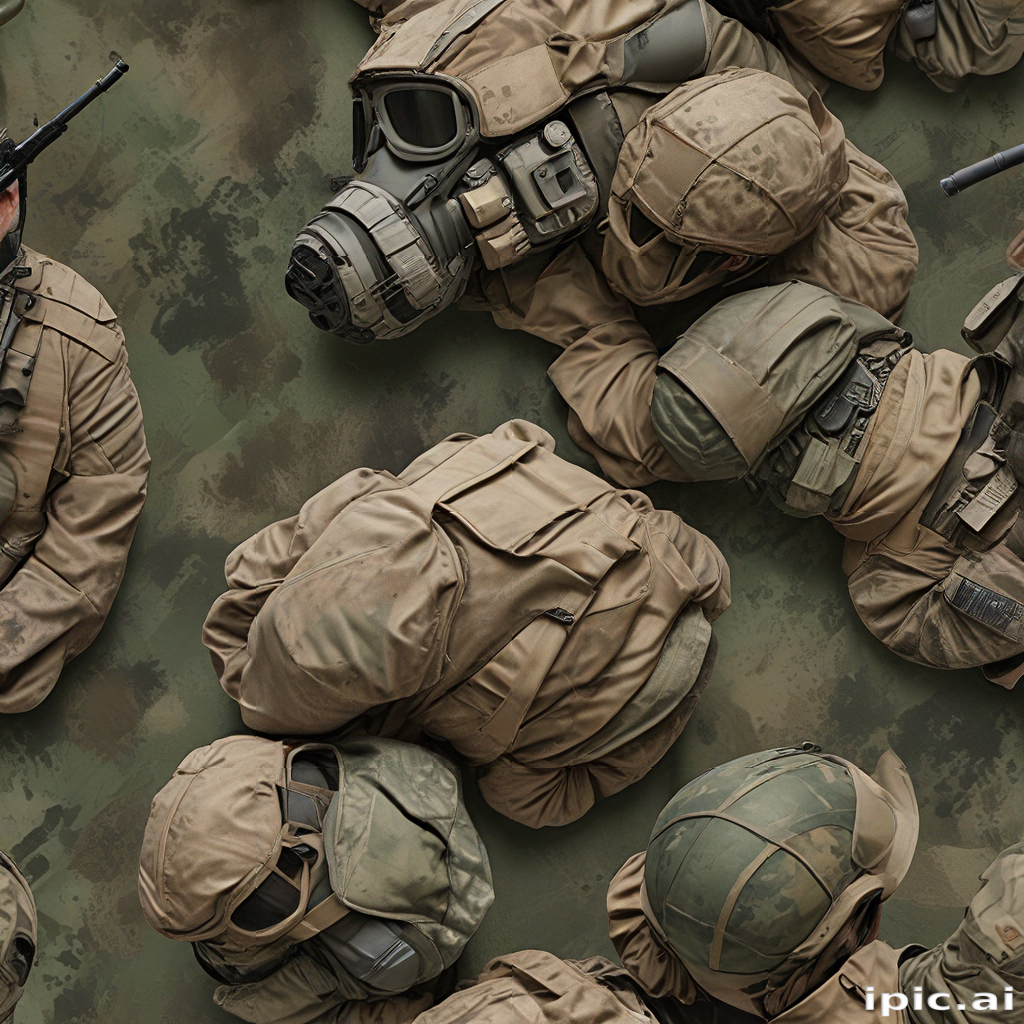Overhead View of Soldiers in Camouflage Gear Lying Together on Ground