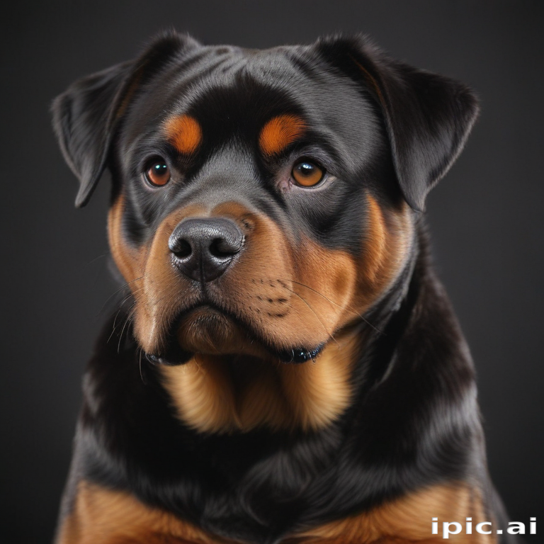 Portrait of a Majestic Rottweiler with Striking Features Against Dark ...