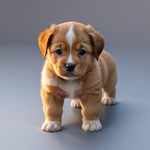 Adorable puppy with fluffy fur standing confidently on a smooth surface.