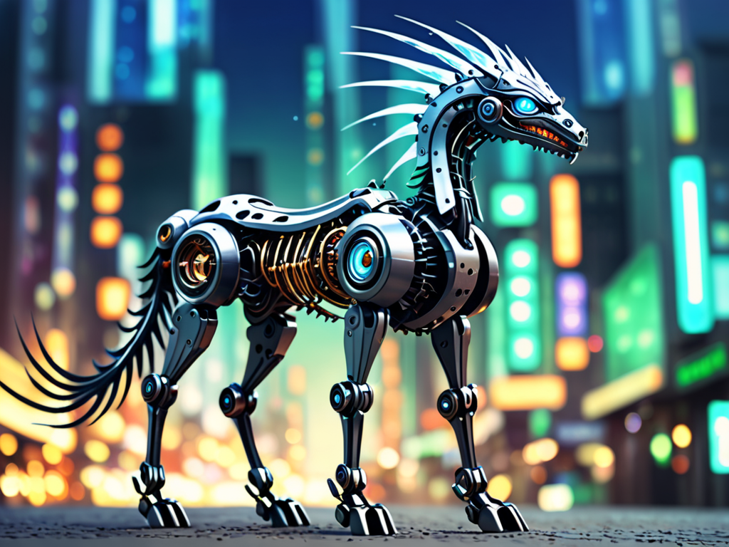 A four-legged mechanical creature, crackling with magical energy, with ...