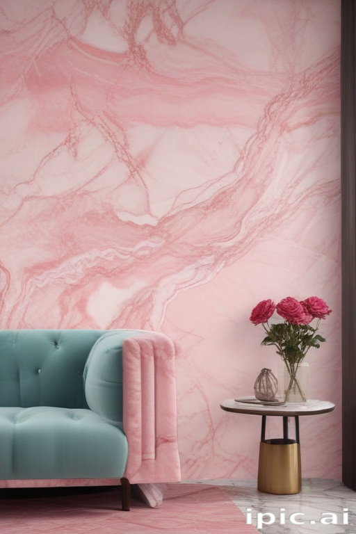 Elegant Living Room with Pink Marble Wall and Stylish Furniture Decor
