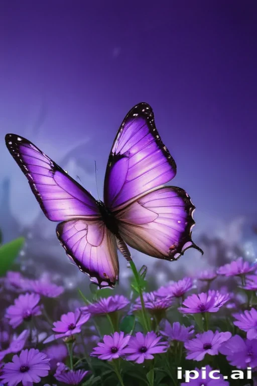 A Vibrant Purple Butterfly Gracefully Perched Among Delicate Purple ...