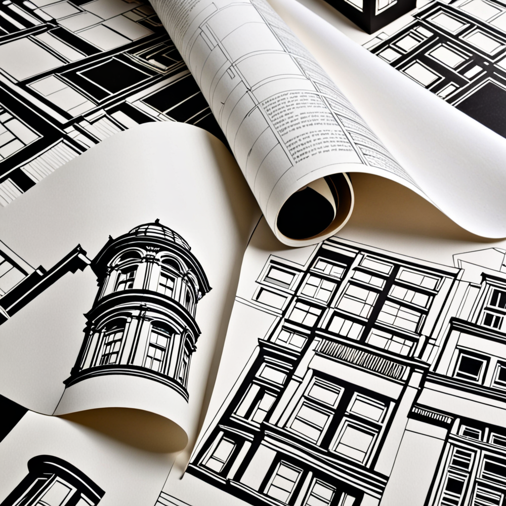 aesthetic architectural objects and drawings black overlay on white ...