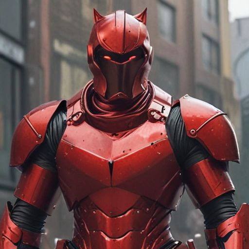 big red futurist metallic knight