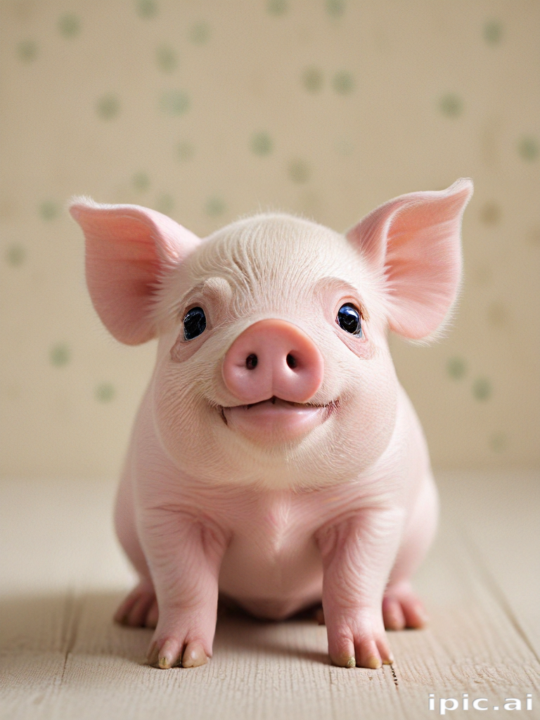 A Cute Baby Piglet with an Adorable Smile in a Cozy Setting.