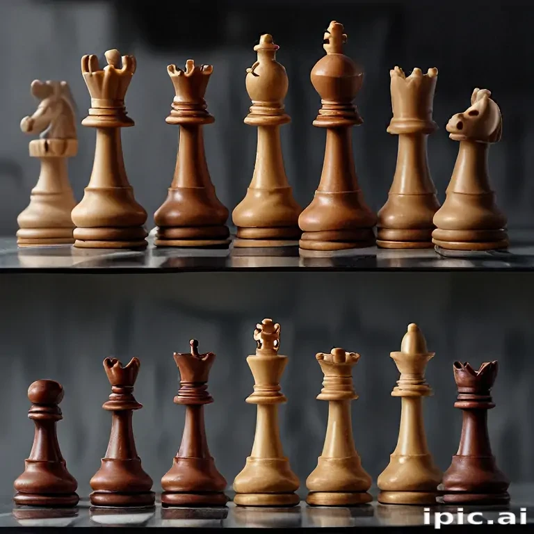 An Elegant Display of Wooden Chess Pieces in Two Distinct Styles