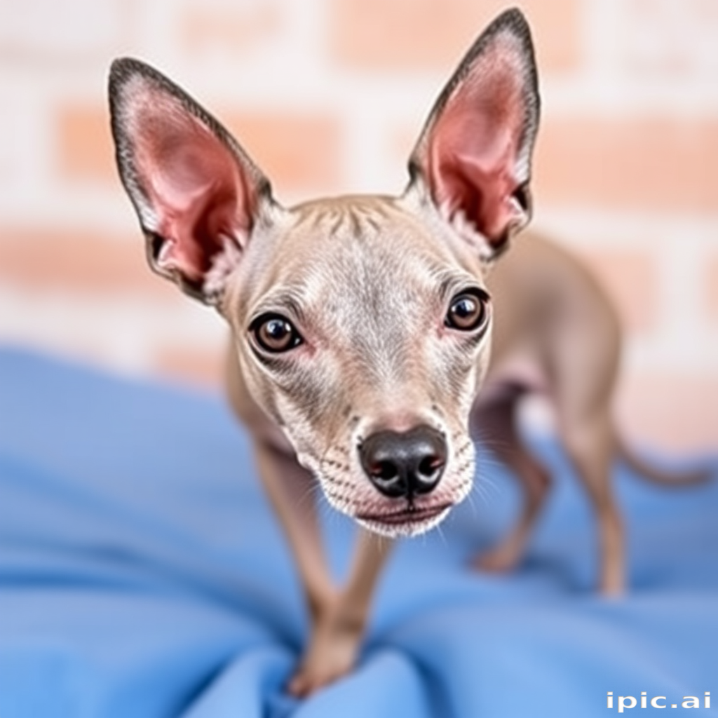 A Playful Italian Greyhound Curiously Exploring Its Cozy Blue Blanket.