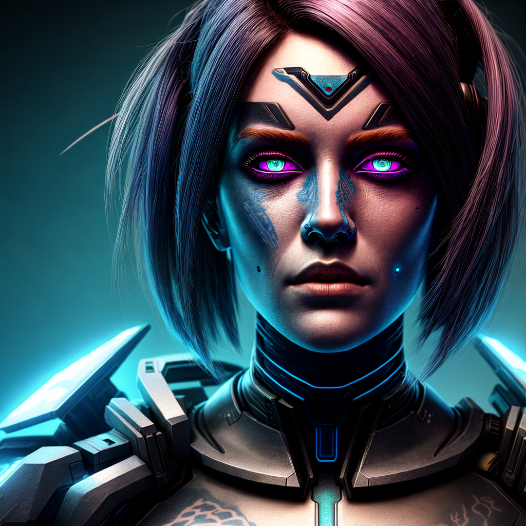Futuristic cyberpunk android female portrait, vivid tattoos, ethereal ...