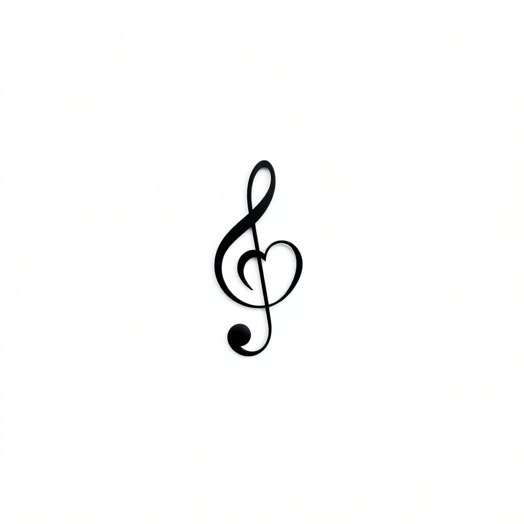 create a minimalist design of a musical treble clef with a heart ...