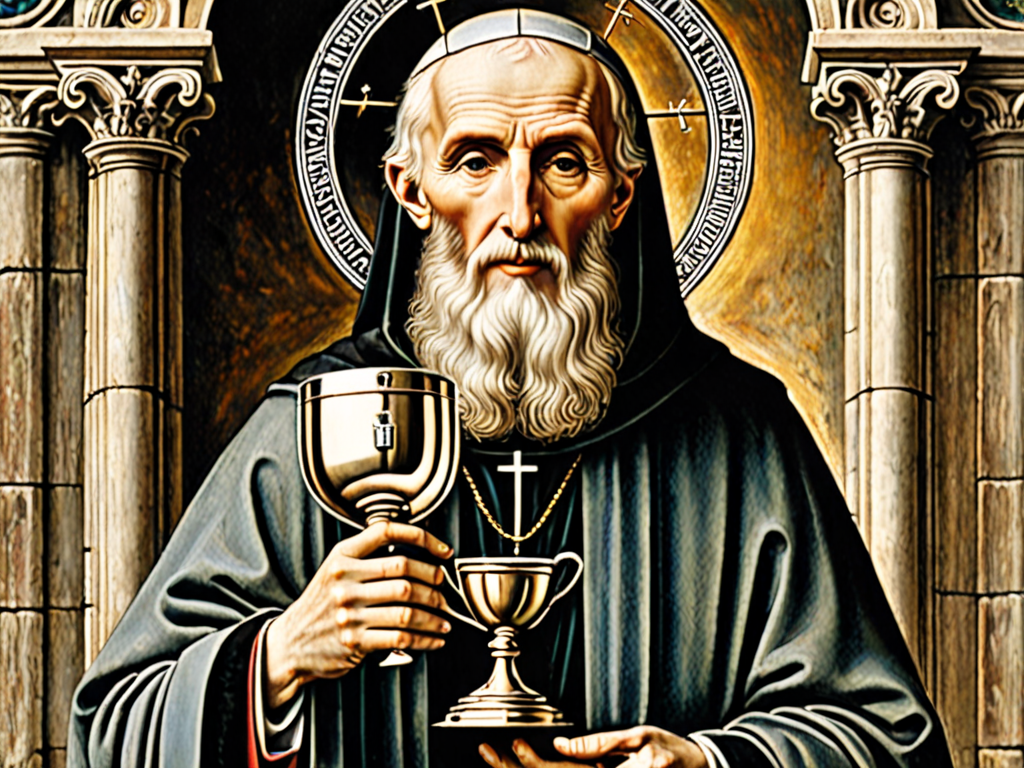 Saint Benedict with the cross and the cup in his hands