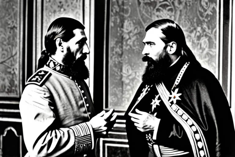 Grigory Rasputin talking with tsar Nicholas II