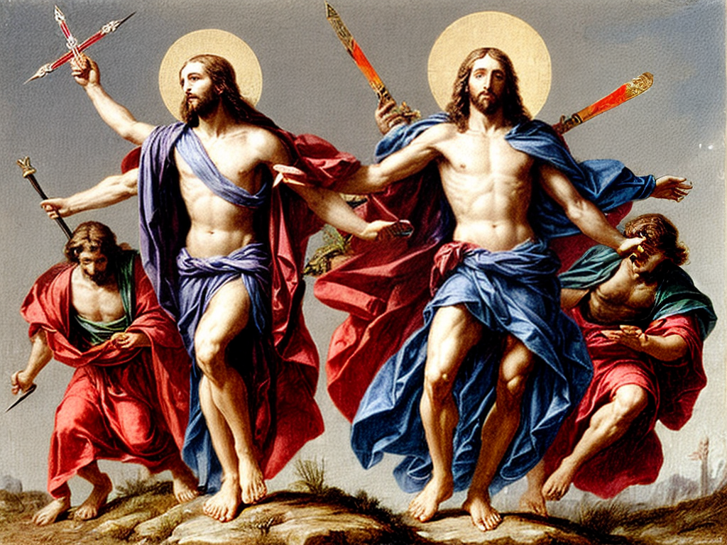 Jesus on s cross being stabbed with a spear