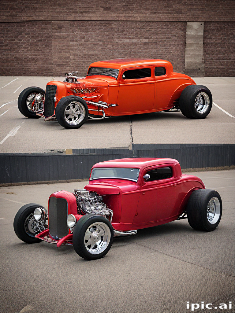 Classic Hot Rods Showcase: Vibrant Orange and Bold Red Designs Side by Side