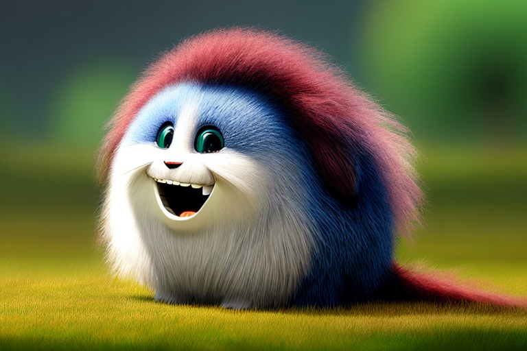 fluffy cute monster with teeth sleeping outside at night