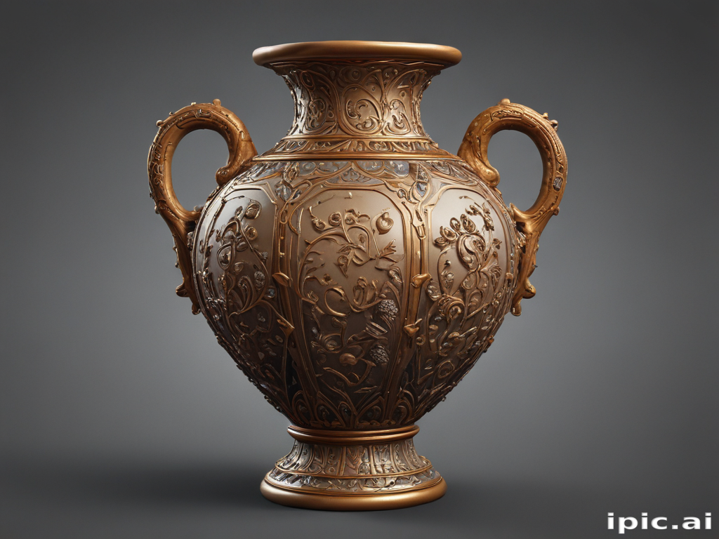 Intricately Designed Bronze Vase with Elegant Floral Patterns and Handles