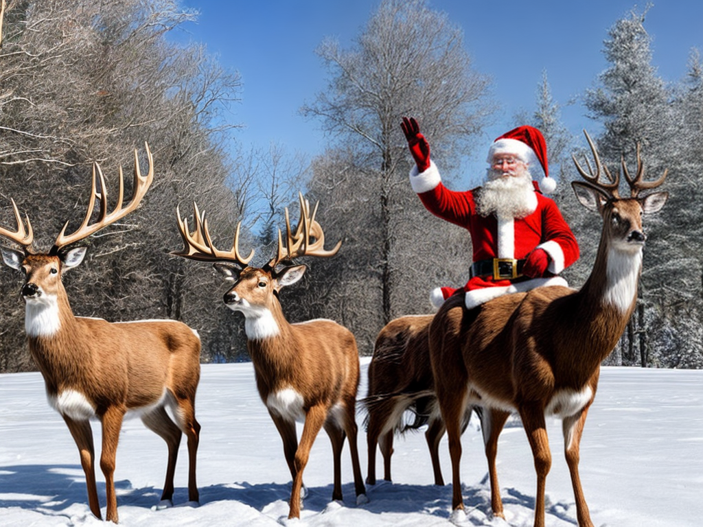 muscular and strong Santa Claus deer carrying the sleigh