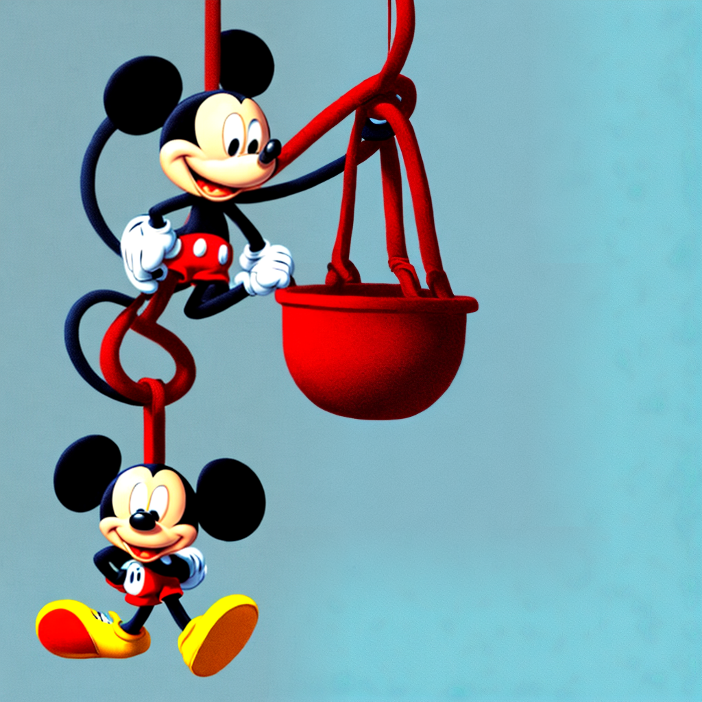 mickey mouse being hung by noose and rope