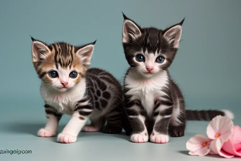 Adorable Kittens Playfully Posing Together Against a Soft Blue Background