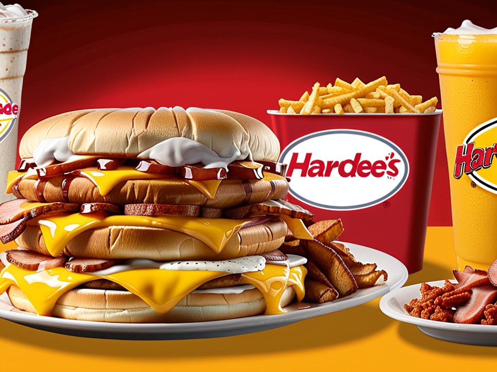 Indulge in Hardee's Overloaded Burger Feast with Sides and Drinks Galore!