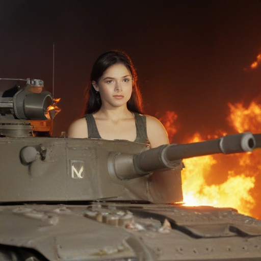 Woman driving tank in hell