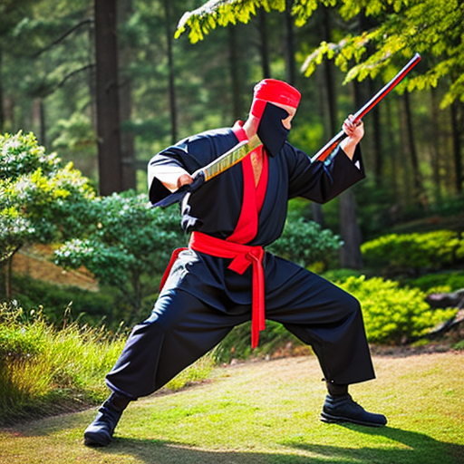 PROMPT Traditional Japanese Ninja in fighting stance with two tonfa.