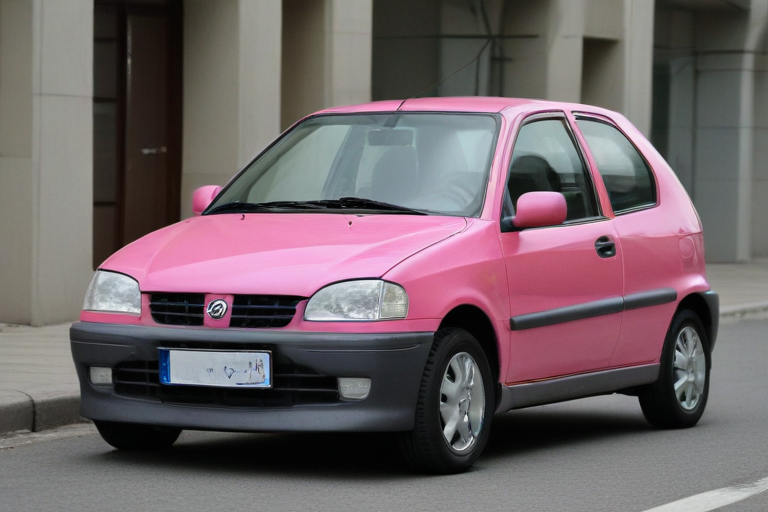 Daewoo Tico compact car painted like an easter egg