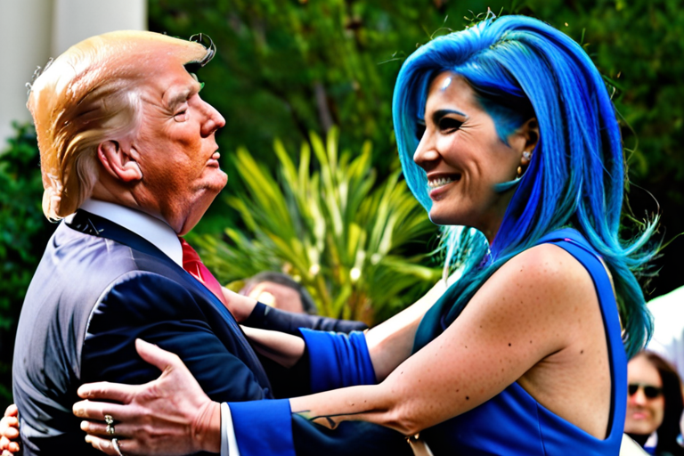 donald trump hugging a blue haired liberal