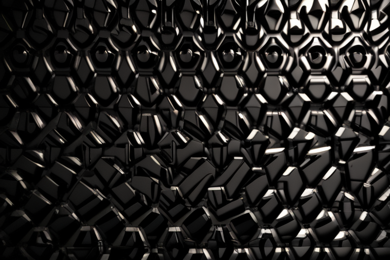Intricate Geometric Patterns of Black and Silver in a Textured Design.