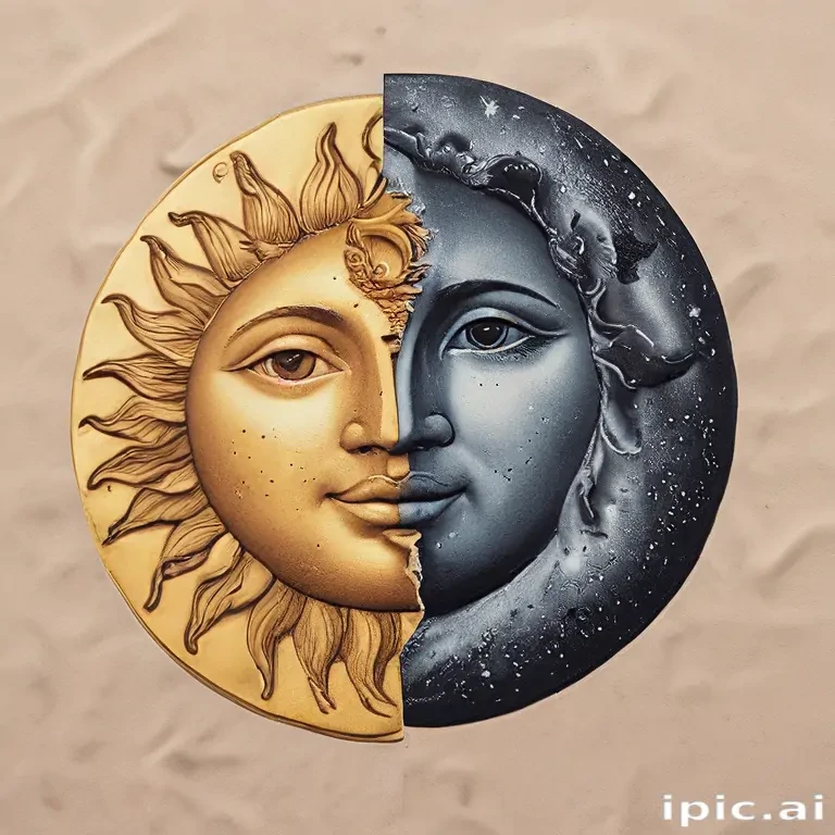Artistic Representation of the Sun and Moon in Perfect Harmony Together