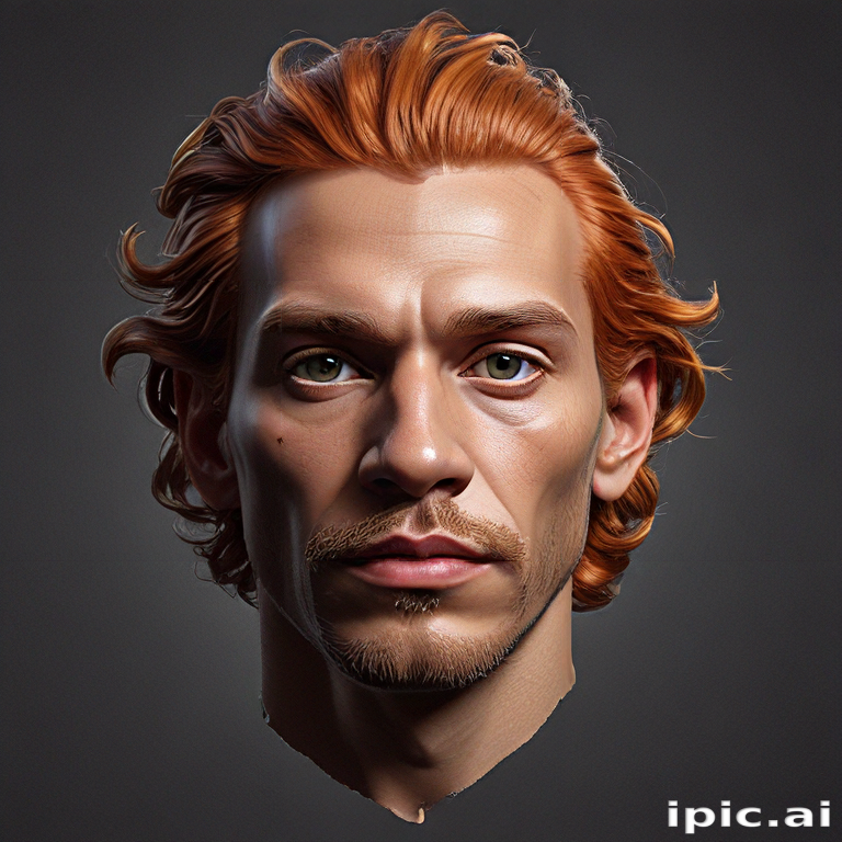Realistic Portrait of a Young Man with Vibrant Orange Hair and Intense ...