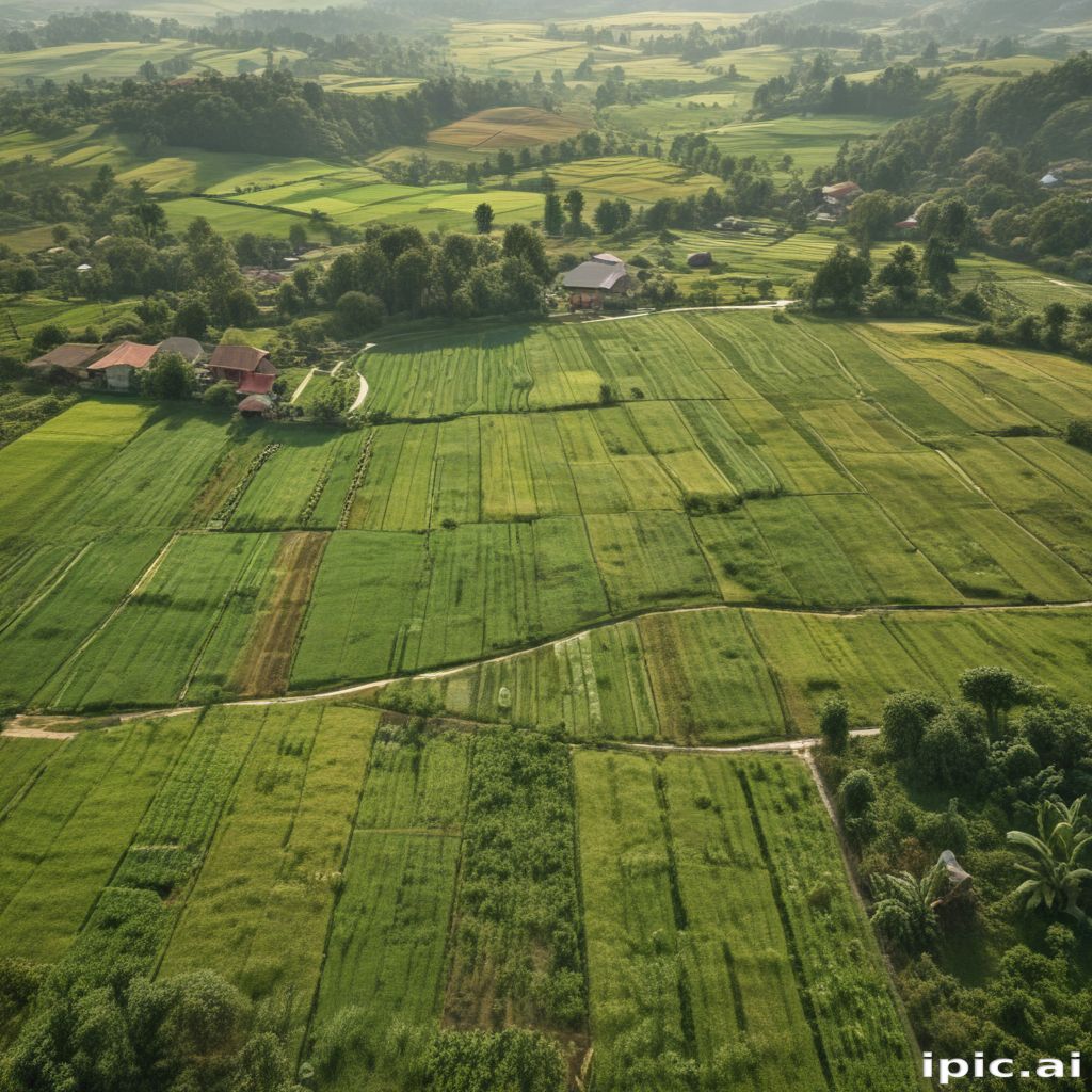 Stunning Aerial View of Lush Green Rice Fields and Scenic Landscape