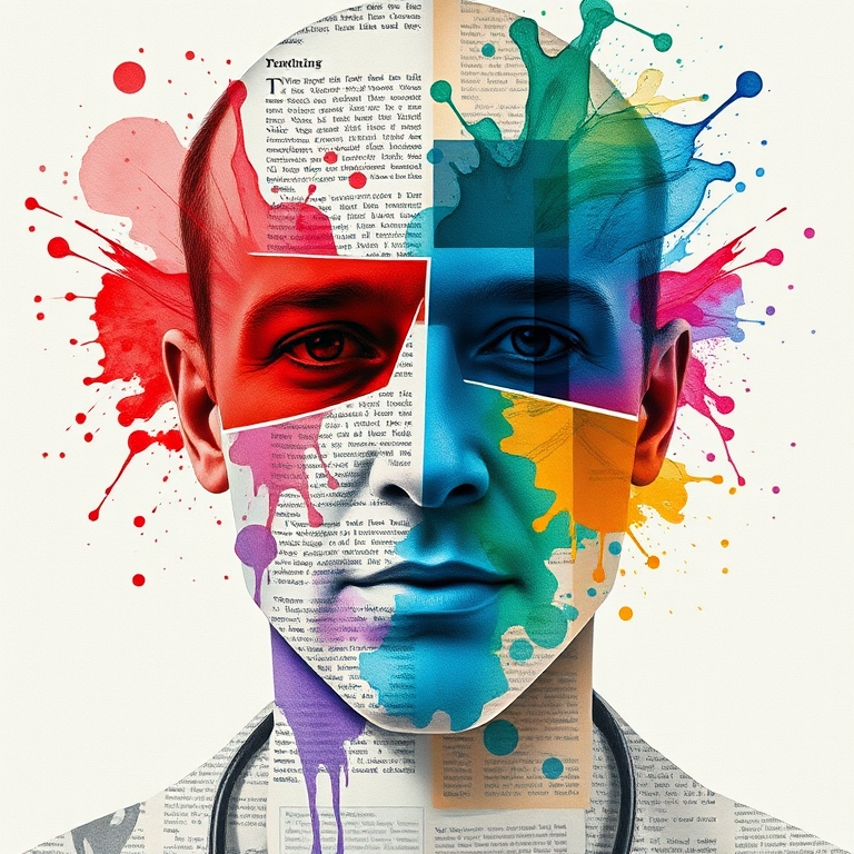 Create an abstract portrait of a faceless man made of overlapping ...