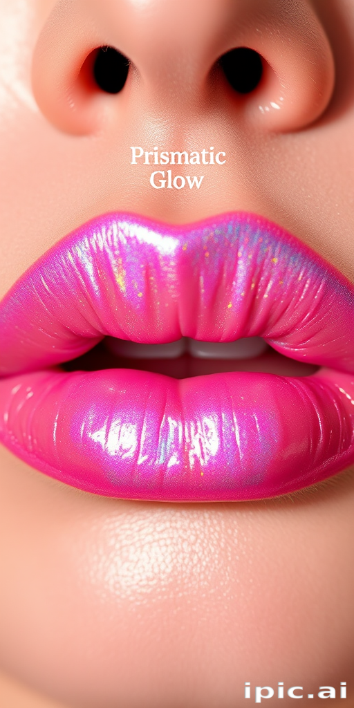 Vibrant Prismatic Glow: A Close-Up of Shimmering Pink Lips