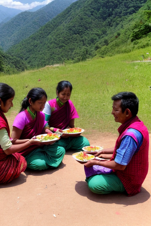 Create a image of nepali people eating momo