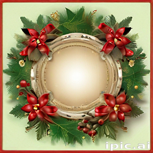 Festive Holiday Frame Adorned with Beautiful Red Flowers and Greenery