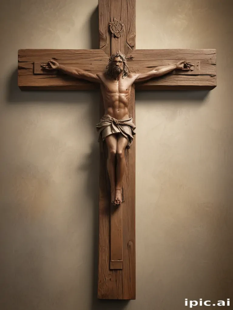 Artistic Representation of Jesus Christ on the Cross in Wood