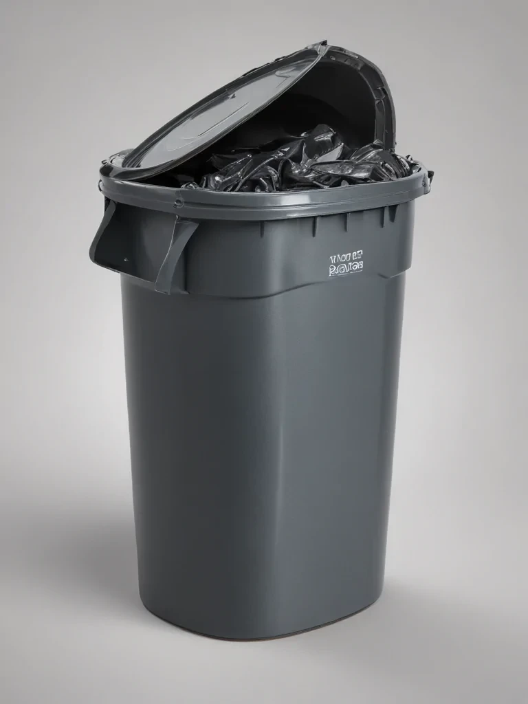 A Sturdy Gray Trash Can with a Lid Full of Garbage Bags.
